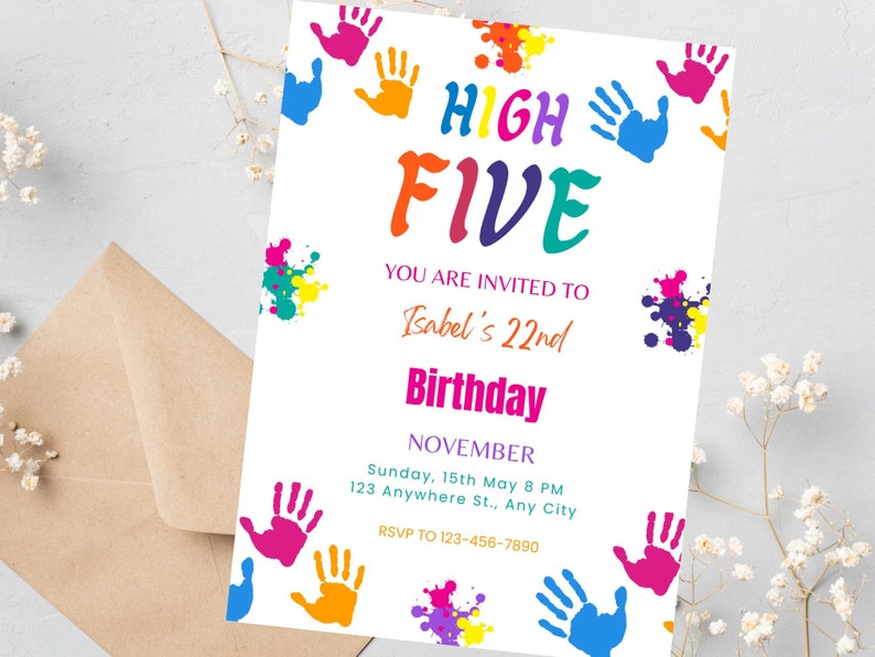 High Five Birthday Invitation Editable Hi Five Invite Template Girls ...