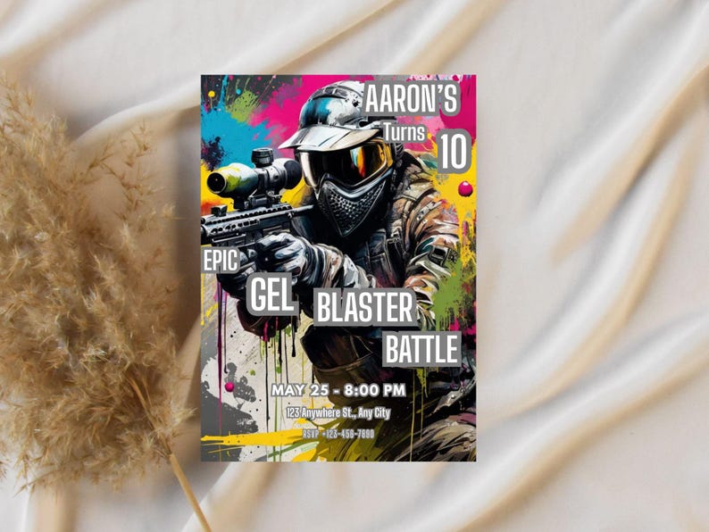 Editable Gel Blaster Birthday Invitation Template, Digital Party Invite ...