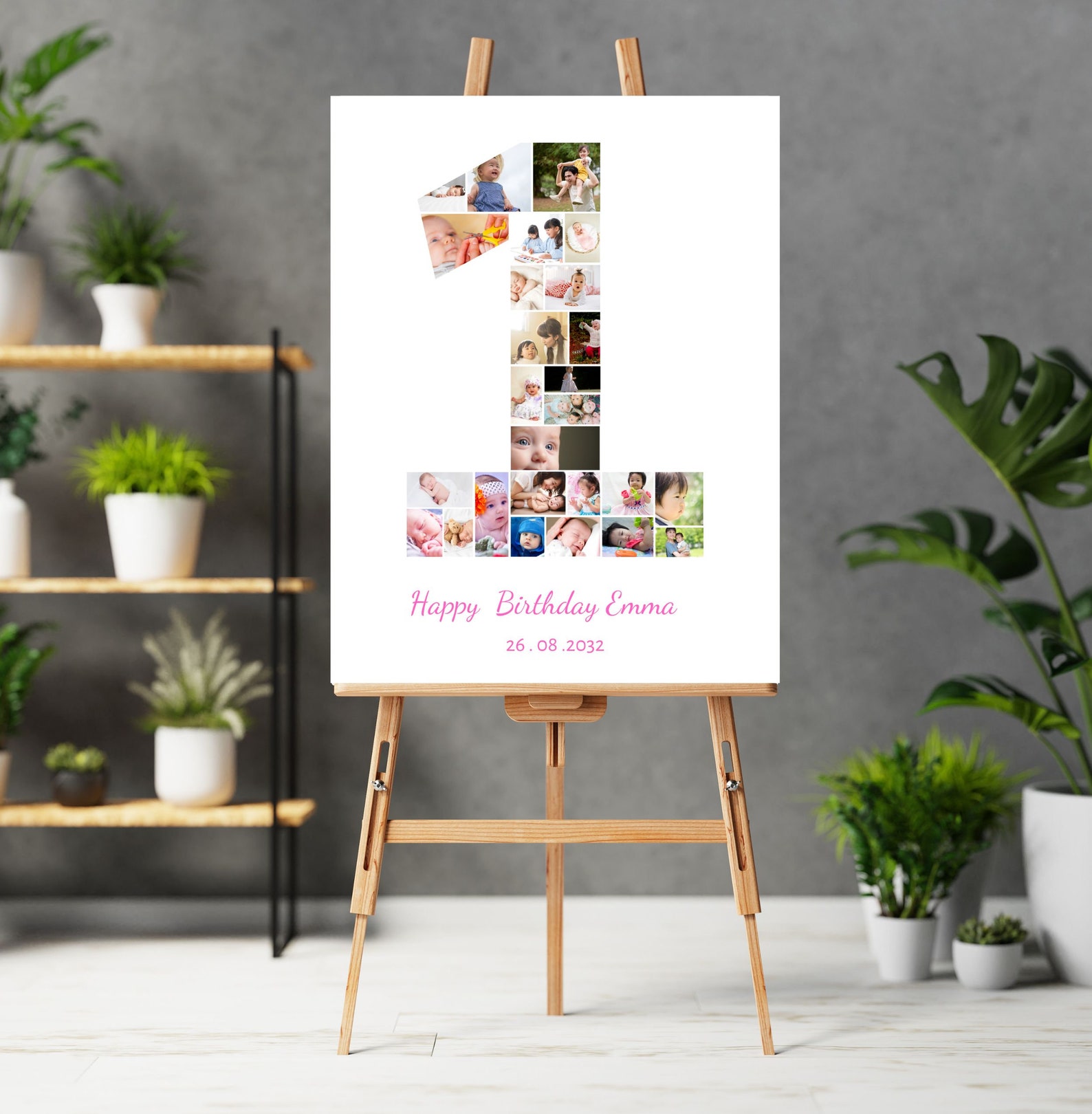 First Birthday Photo Collage Template, 1st Birthday Welcome Sign, One ...