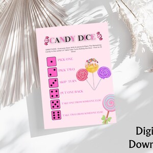 Candy Dice Game Printable Birthday Party Game, Candy Dice Game for Kids ...