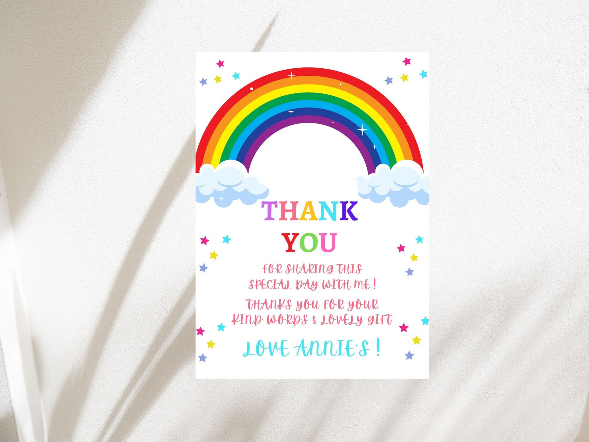 Editable Rainbow Birthday Thank You Card, Colorful Rainbow Thank You ...