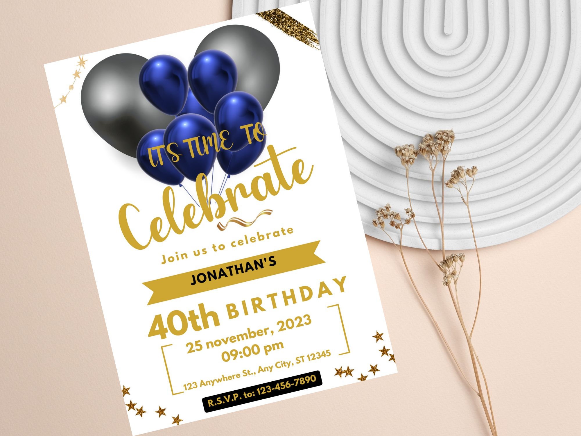 Invitación de cumpleaños para hombres Globos imprimibles Celebremos ...