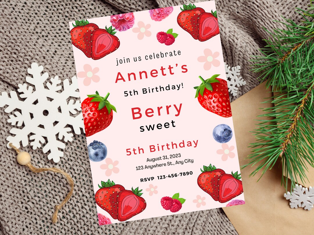 Berry Sweet Birthday Invitation, Girls Birthday Invite, Strawberries ...