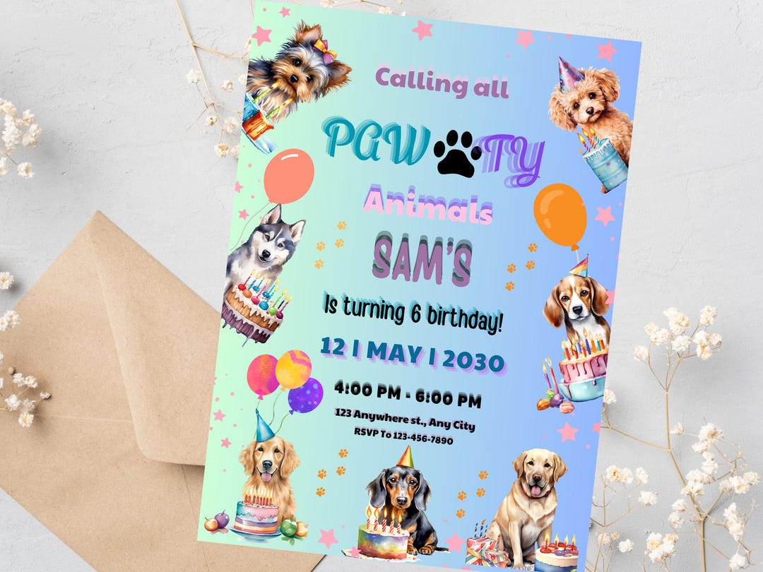 Editable Dog Theme Birthday Invitation, It's a Paw-ty Invitation ...