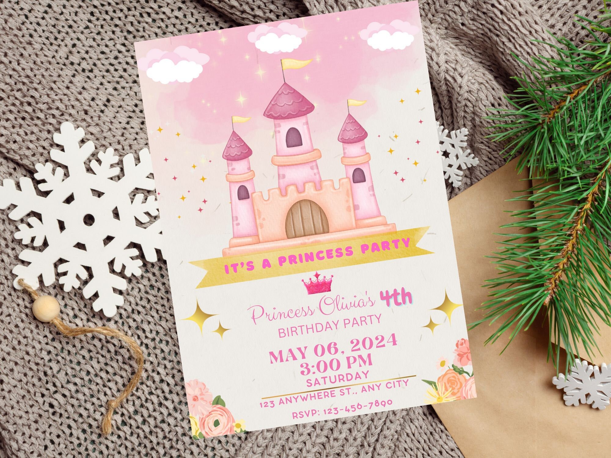 Editable Princess Birthday Invitation Template Princess Party Birthday ...