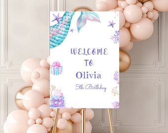 Editable Mermaid Welcome Sign Mermaid Under the Sea Birthday Sign ...