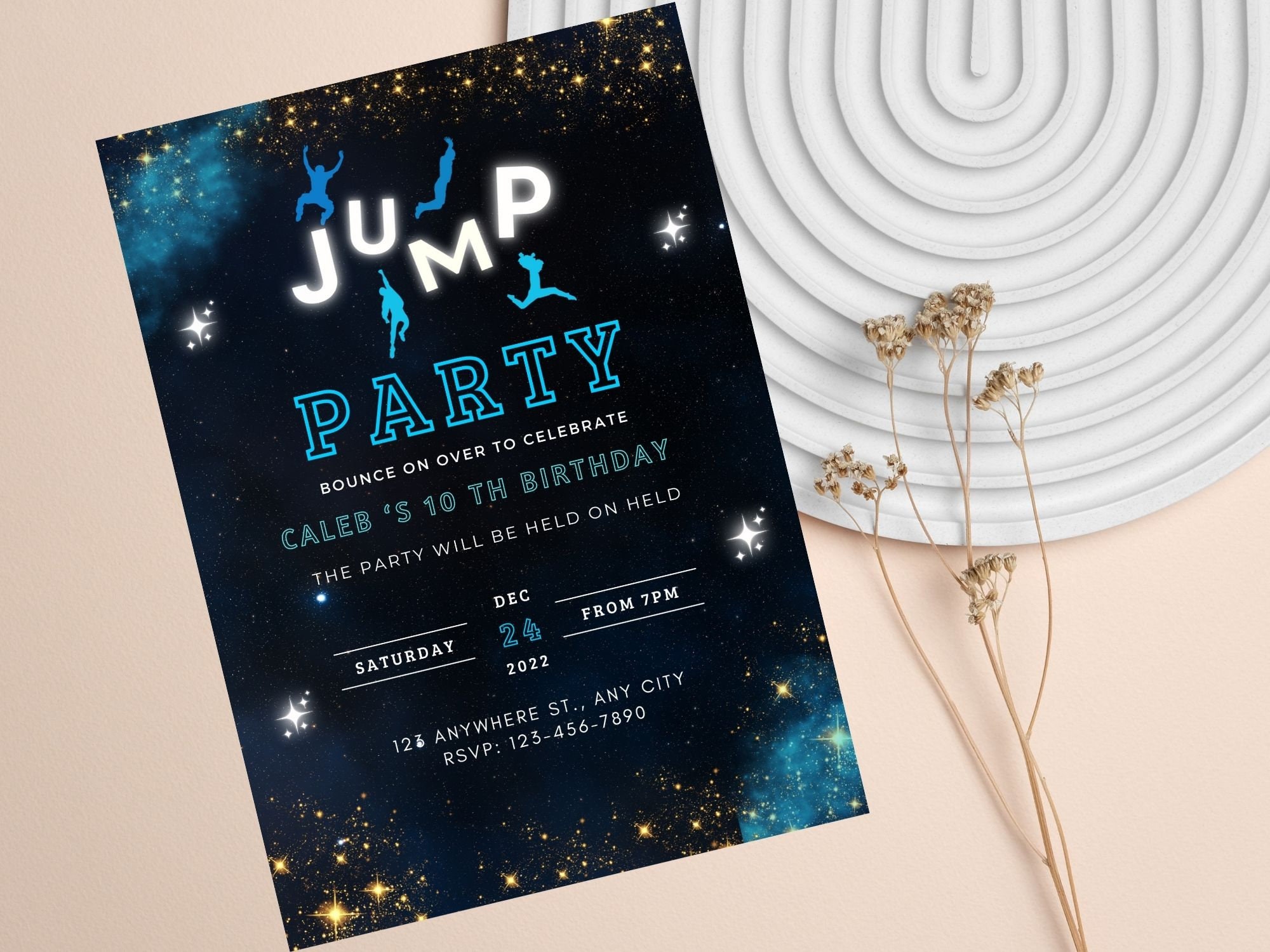EDITABLE Trampoline Park Birthday Jump Birthday Party Invitation, Glow ...