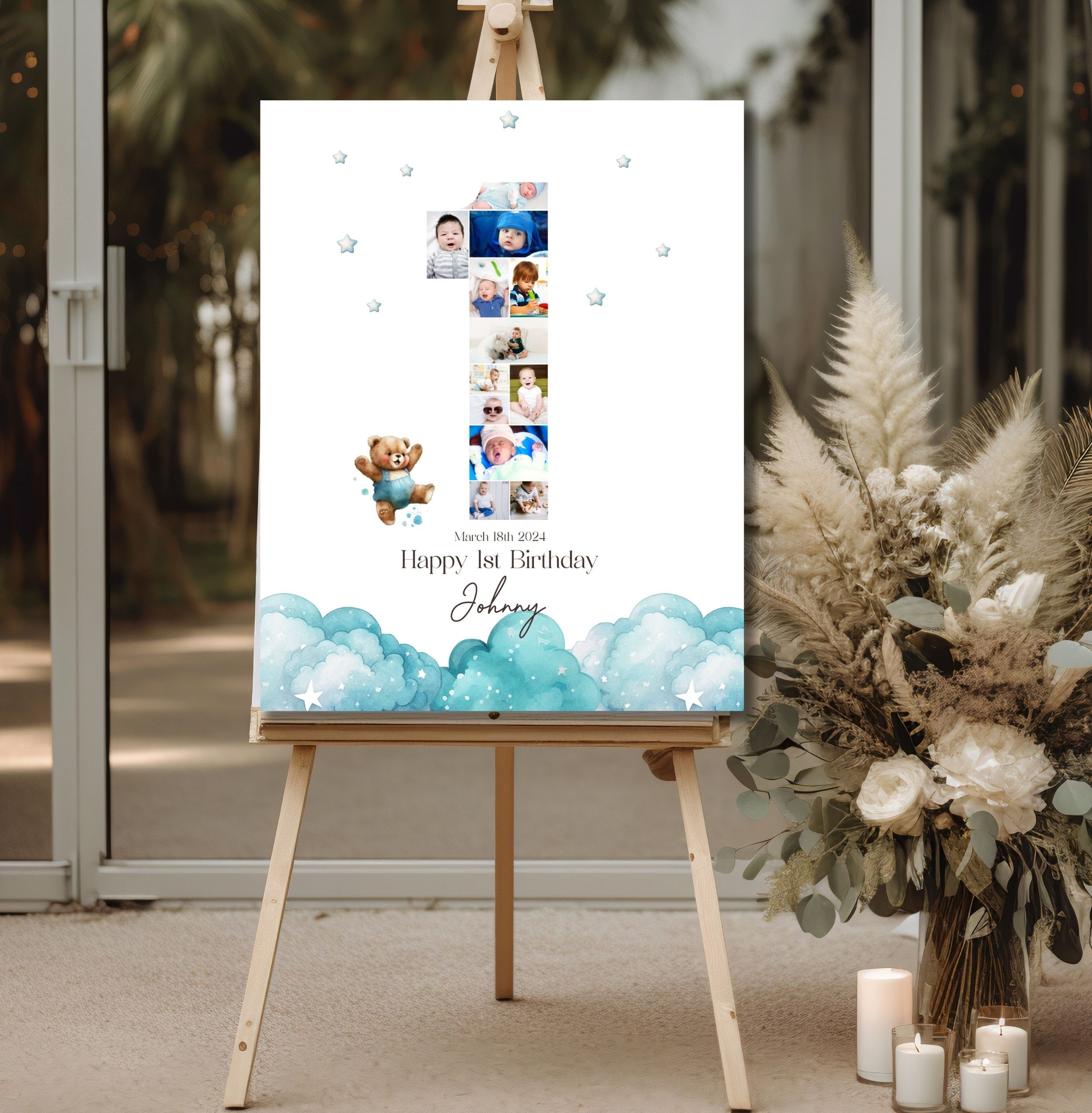 Bear First Birthday, Editable 1st Photo Collage, First Year Collage ...