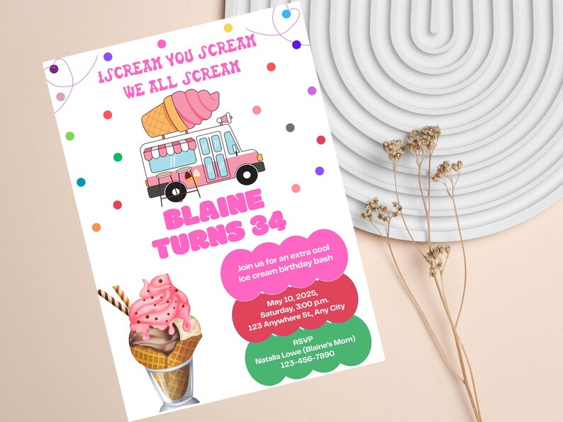 Editable Ice Cream Truck Birthday Invitation, I Scream You Scream We ...