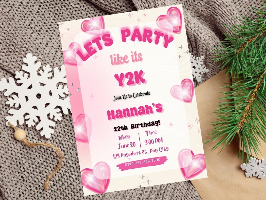 2000s Party Invite, 2000s Invitation Template, Editable Y2k Birthday ...