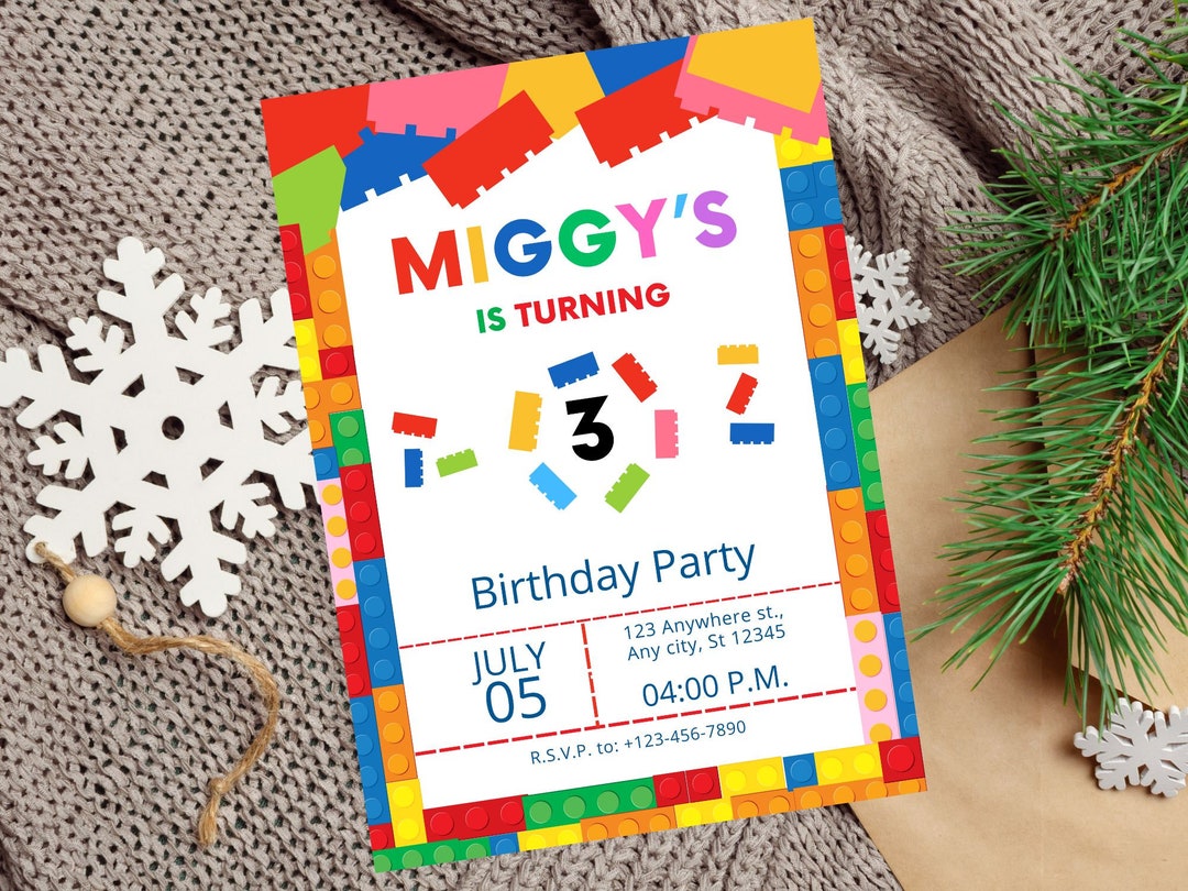 Editable Building Blocks Birthday Invitation, Build Birthday, Building ...