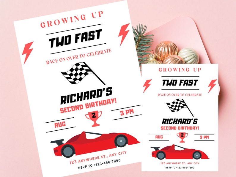 Editable TWO Fast Birthday Invitation, Race Car 2nd Birthday Invite ...