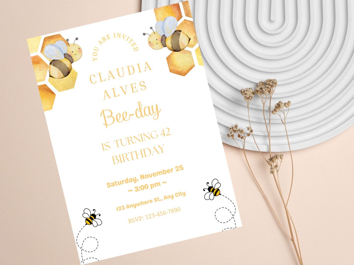 Editable Bee Birthday Invitation Bee Birthday, Honey Bee Invitation ...