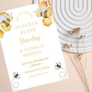 Editable Bee Birthday Invitation Bee Birthday, Honey Bee Invitation ...