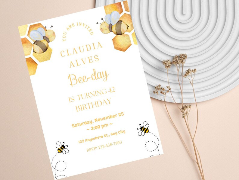 Editable Bee Birthday Invitation Bee Birthday, Honey Bee Invitation ...