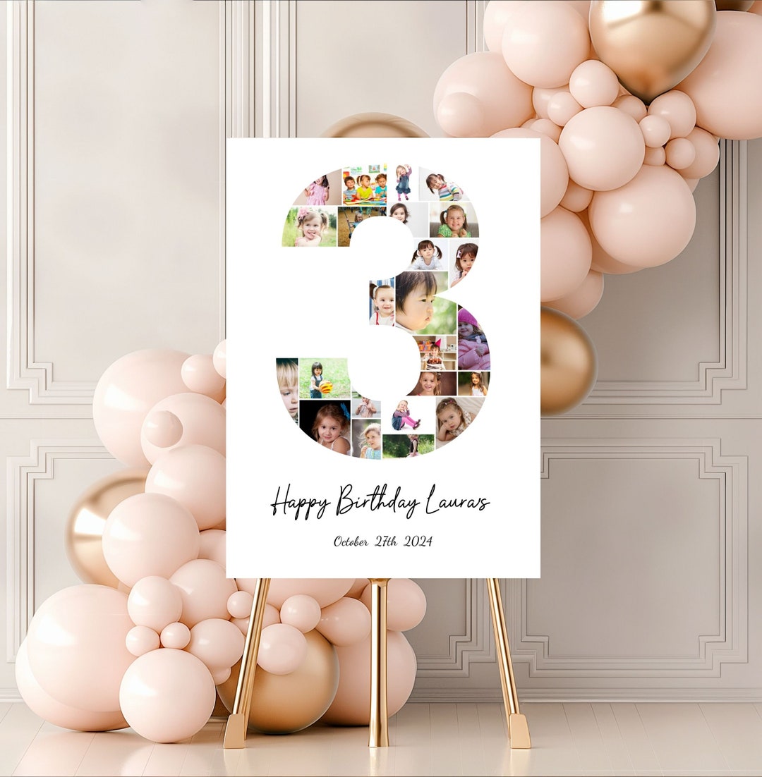 Look Who's Three, 3rd Birthday Photo Collage Template, 3rd Birthday ...