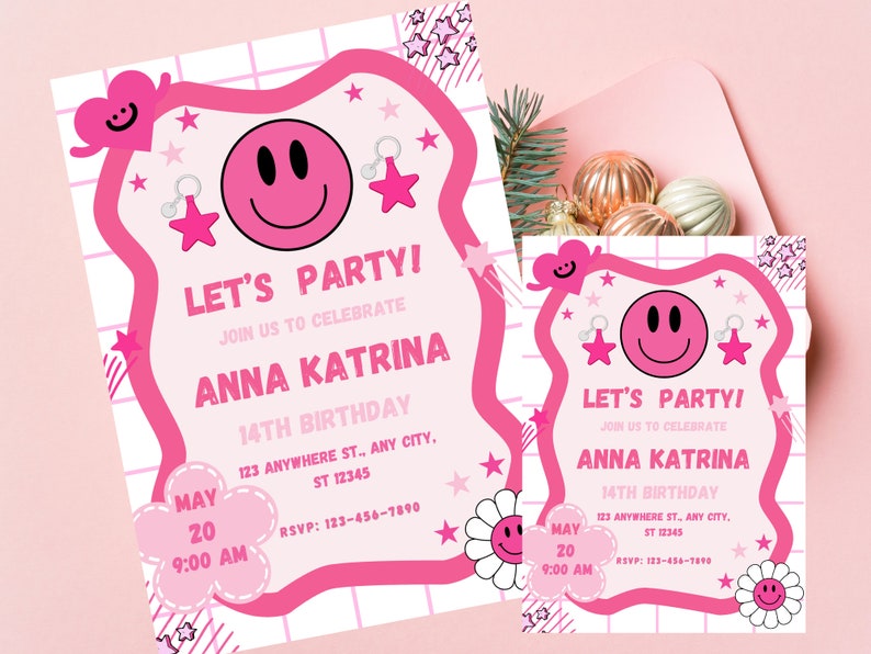 Editable Smiley Face Birthday Invitation Template, Smiley Face Birthday ...
