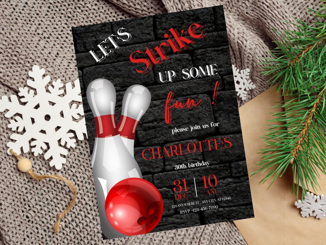 Editable Bowling Birthday Invitation Template, Strike up Some Fun ...