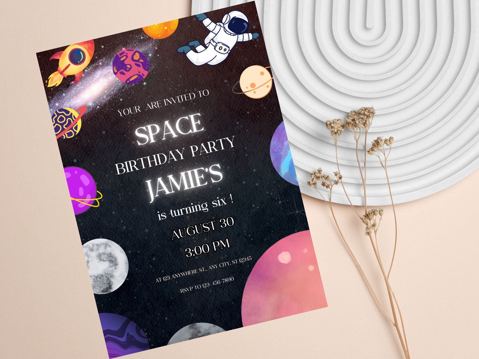 Outer Space Birthday Invitation Template, Space Boy Birthday Party ...
