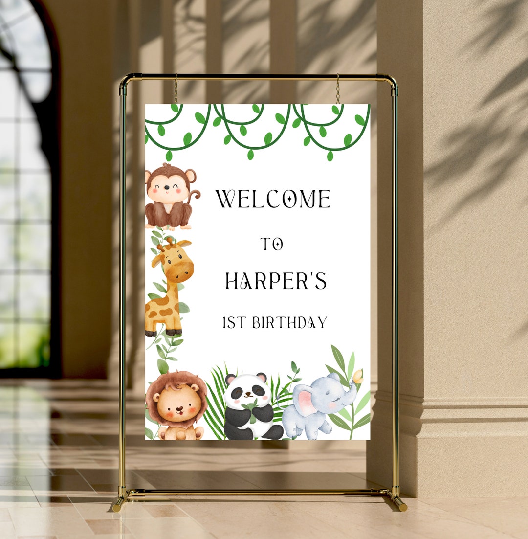 Editable Safari Birthday Welcome Sign Template in 3 Sizes 24" X 36" ,16 ...