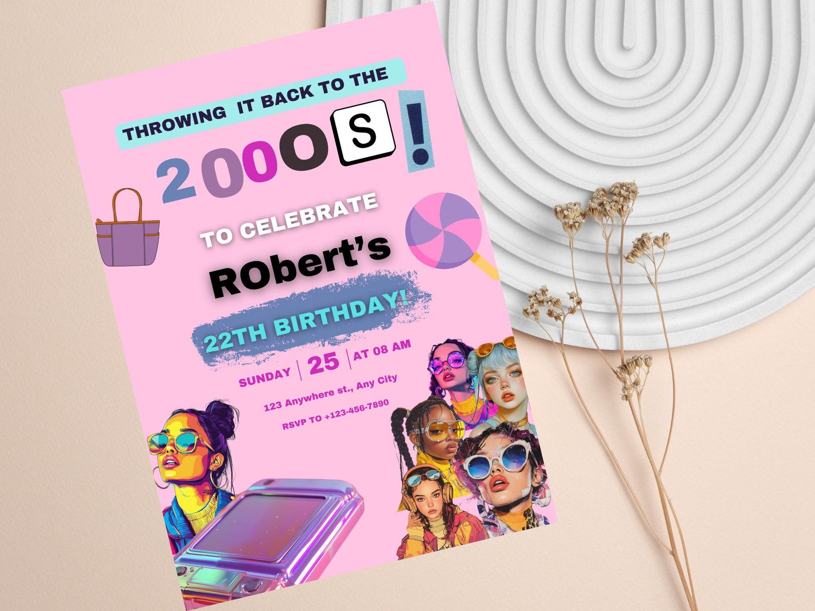 2000s Party Invite, 2000s Invitation Template, Editable Y2k Birthday ...
