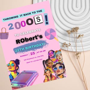 2000s Party Invite, 2000s Invitation Template, Editable Y2k Birthday ...