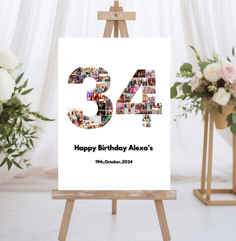34th Birthday Photo Collage Template, 34th Birthday Welcome Sign ...
