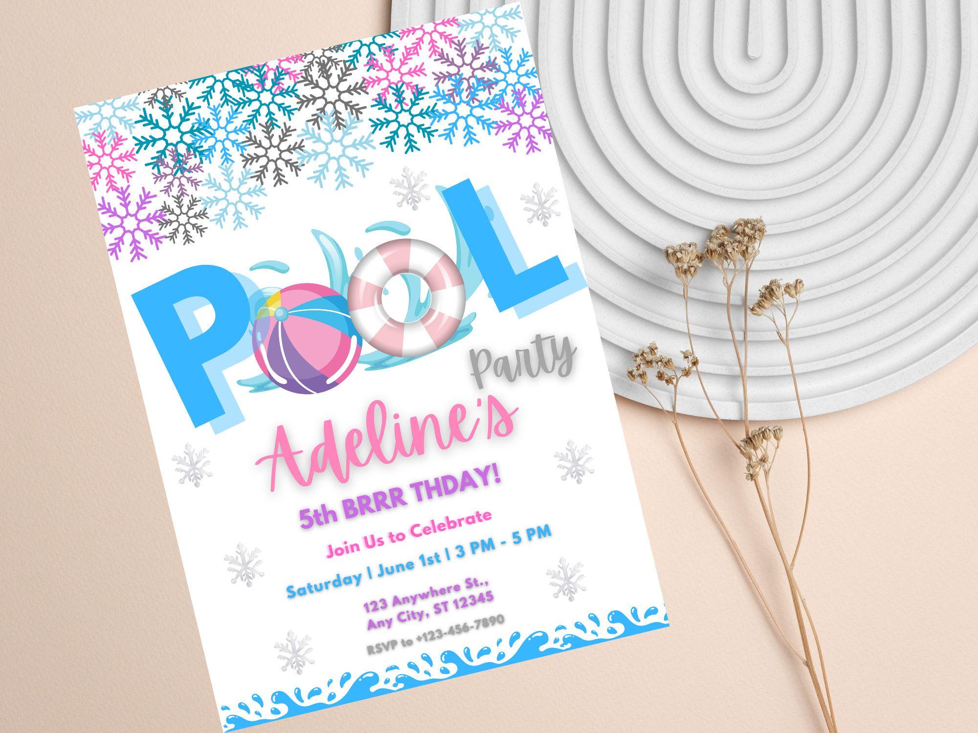 Winter Pool Party Invitation, Winter Party Invite, Editable Pool ...
