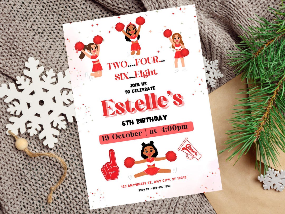 EDITABLE Cheerleader Birthday Invitation, Cheerleader Invitation ...