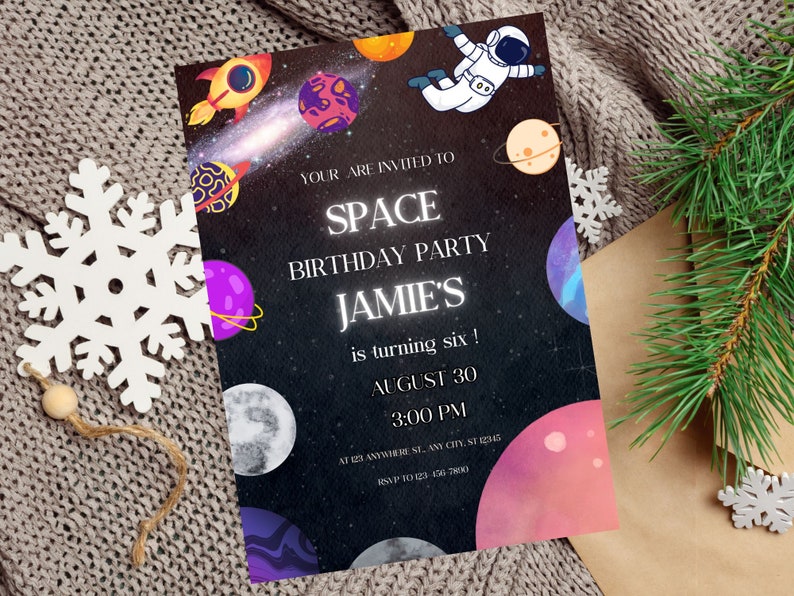 Outer Space Birthday Invitation Template, Space Boy Birthday Party ...