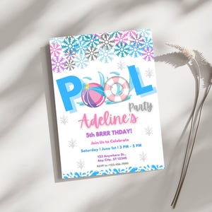 Winter Pool Party Invitation, Winter Party Invite, Editable Pool ...