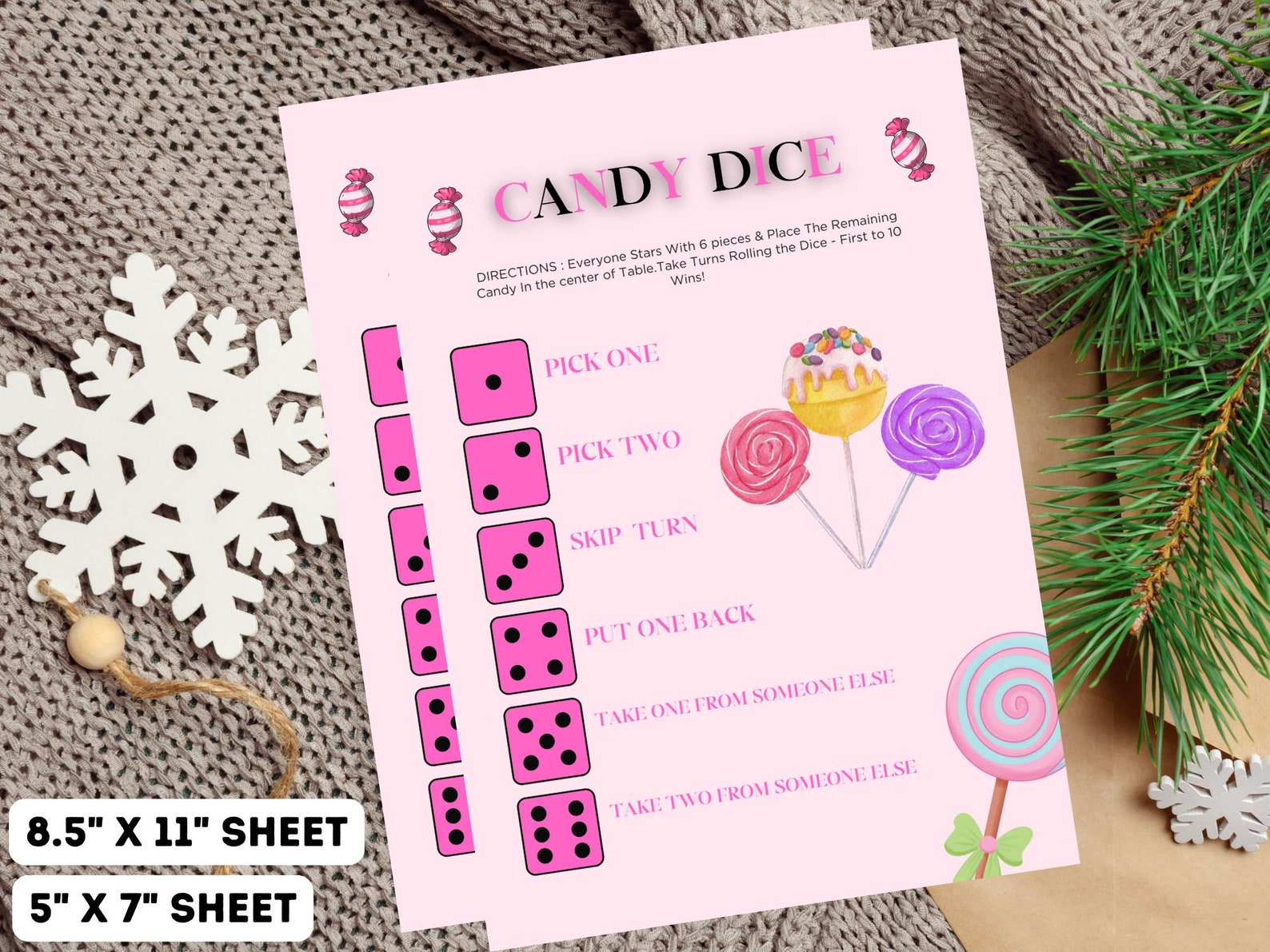 Candy Dice Game Printable Birthday Party Game, Candy Dice Game for Kids ...