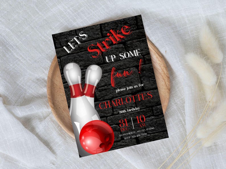 Editable Bowling Birthday Invitation Template, Strike up Some Fun ...