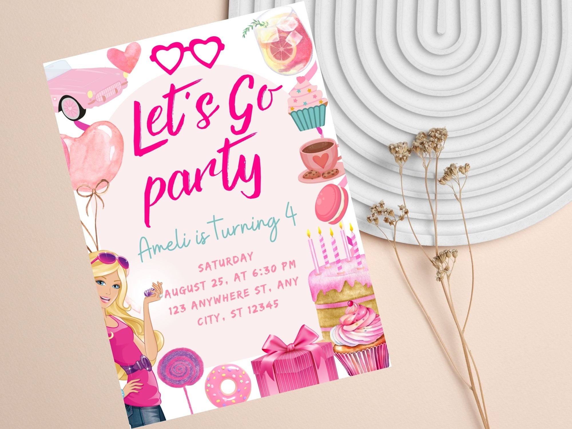 Hot Pink Birthday Party Invitation, Pink Doll Party Printable ...