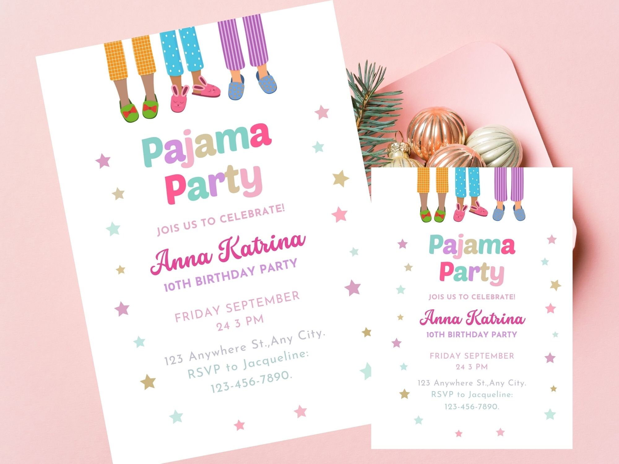 Editable Pajama Party Invitation Girl Birthday Girls Pajama Party ...