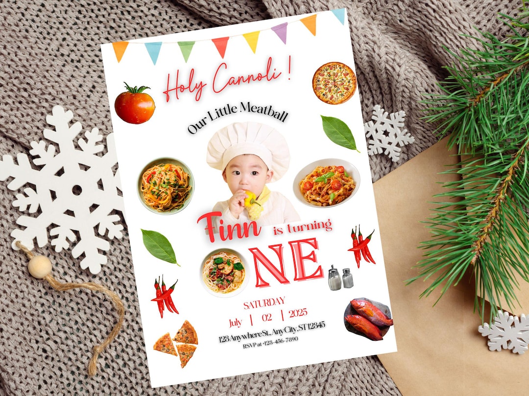 Editable Our Little Meatball Birthday Invitation, Pizza First Birthday ...