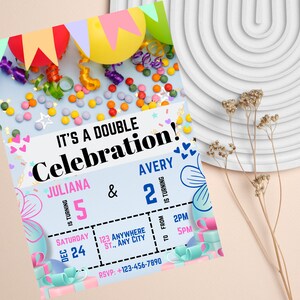 Editable Double Birthday Celebration, Colorful Birthday Balloons ...