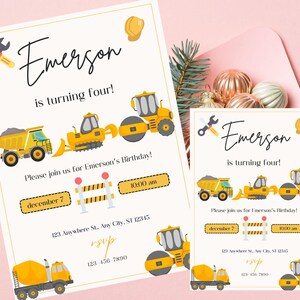 Editable Construction Vehicles Party Digital Invitation Printable ...