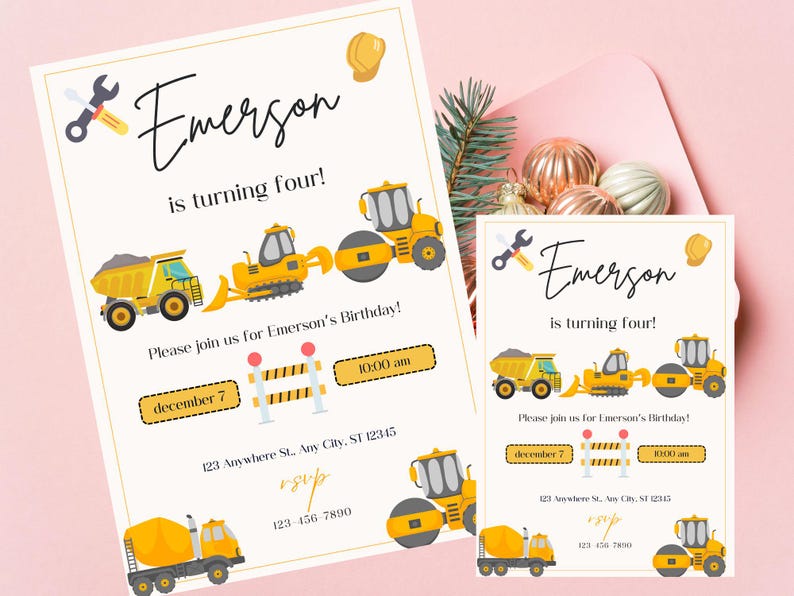 Editable Construction Vehicles Party Digital Invitation Printable ...