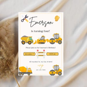 Editable Construction Vehicles Party Digital Invitation Printable ...
