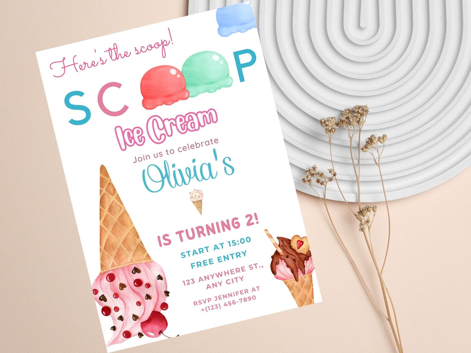 Editable Ice Cream Birthday Invitation, Ice Cream Party Template, Here ...
