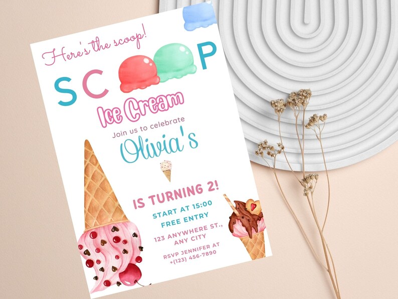 Editable Ice Cream Birthday Invitation, Ice Cream Party Template, Here ...