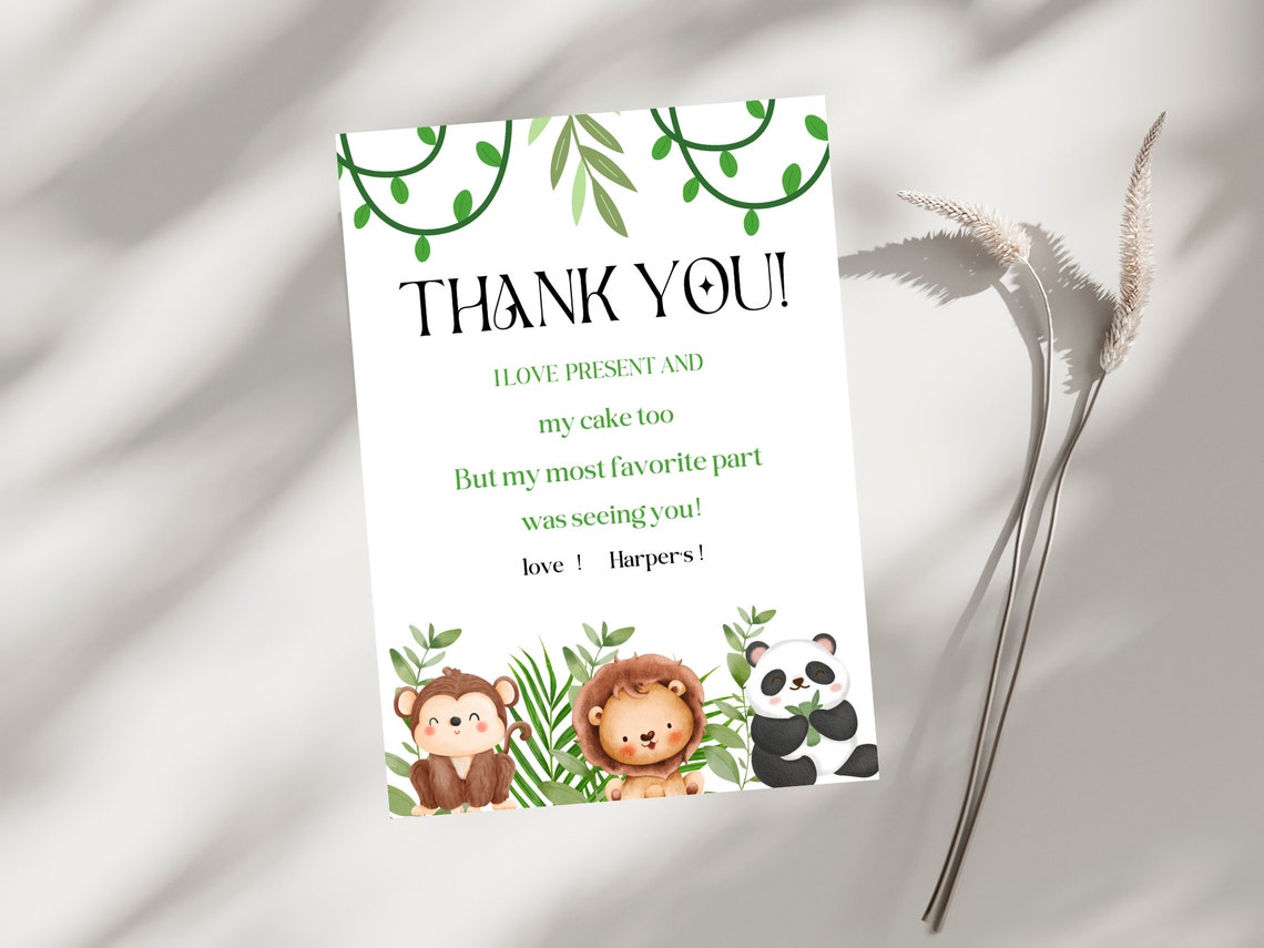EDITABLE Safari Birthday Thank You Card 5" X 7", Wild One Thank You ...