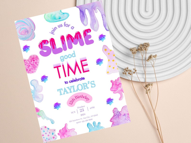 Editable Slime Birthday Invitation, Slime Evite, Time for Slime, Purpe ...