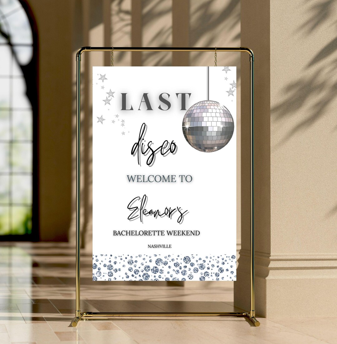 Editable Disco Party Welcome Sign Template, Silver Black Sparkle Theme ...