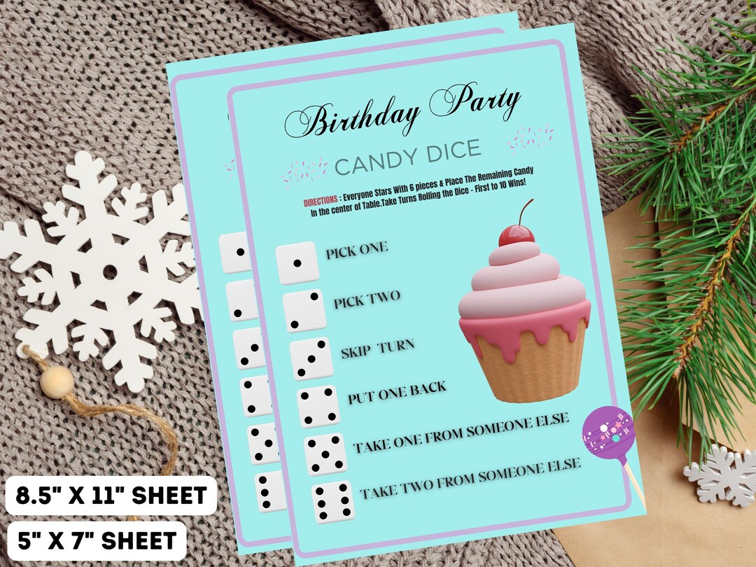 Candy Dice Game Printable Birthday Party Game, Candy Dice Game for Kids ...