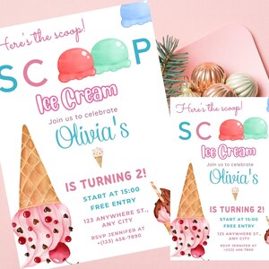 Editable Ice Cream Birthday Invitation, Ice Cream Party Template, Here ...