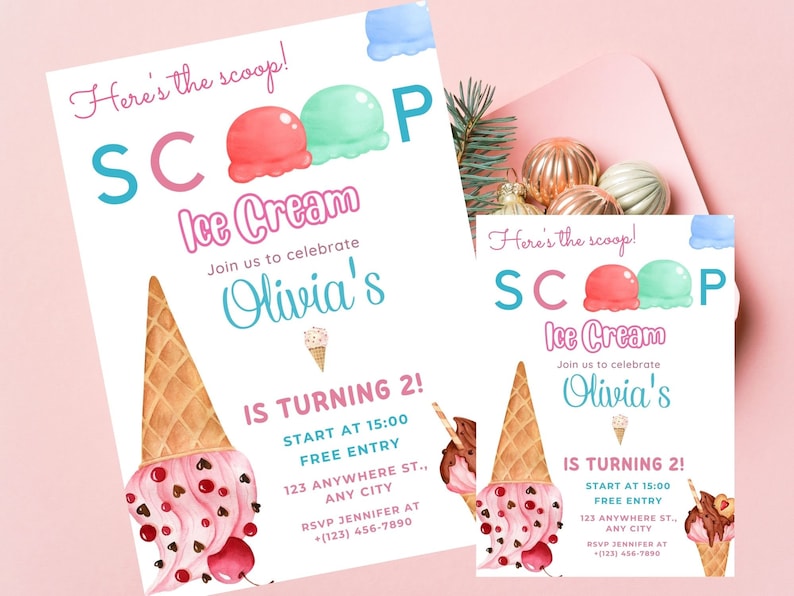 Editable Ice Cream Birthday Invitation, Ice Cream Party Template, Here ...