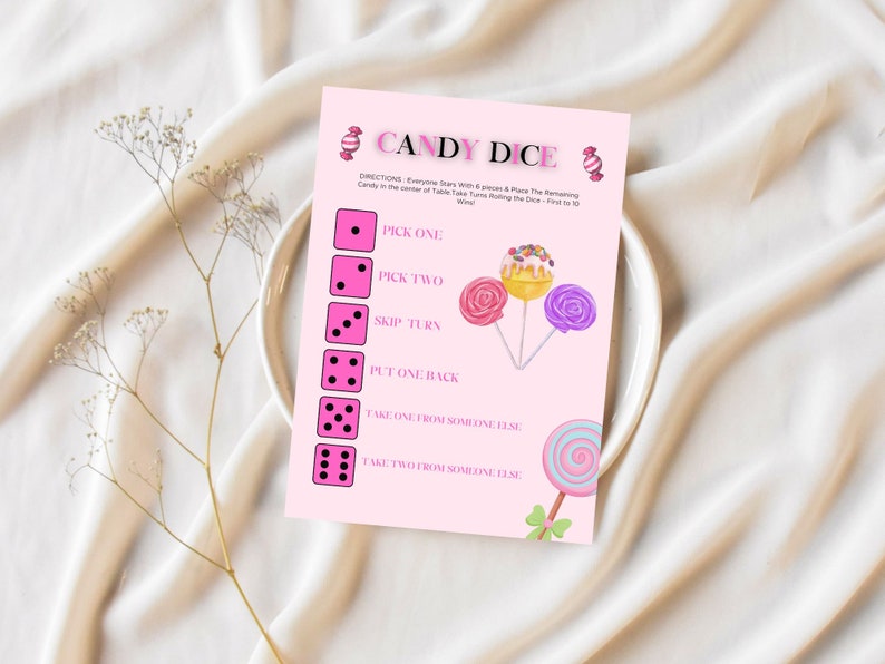 Candy Dice Game Printable Birthday Party Game, Candy Dice Game for Kids ...