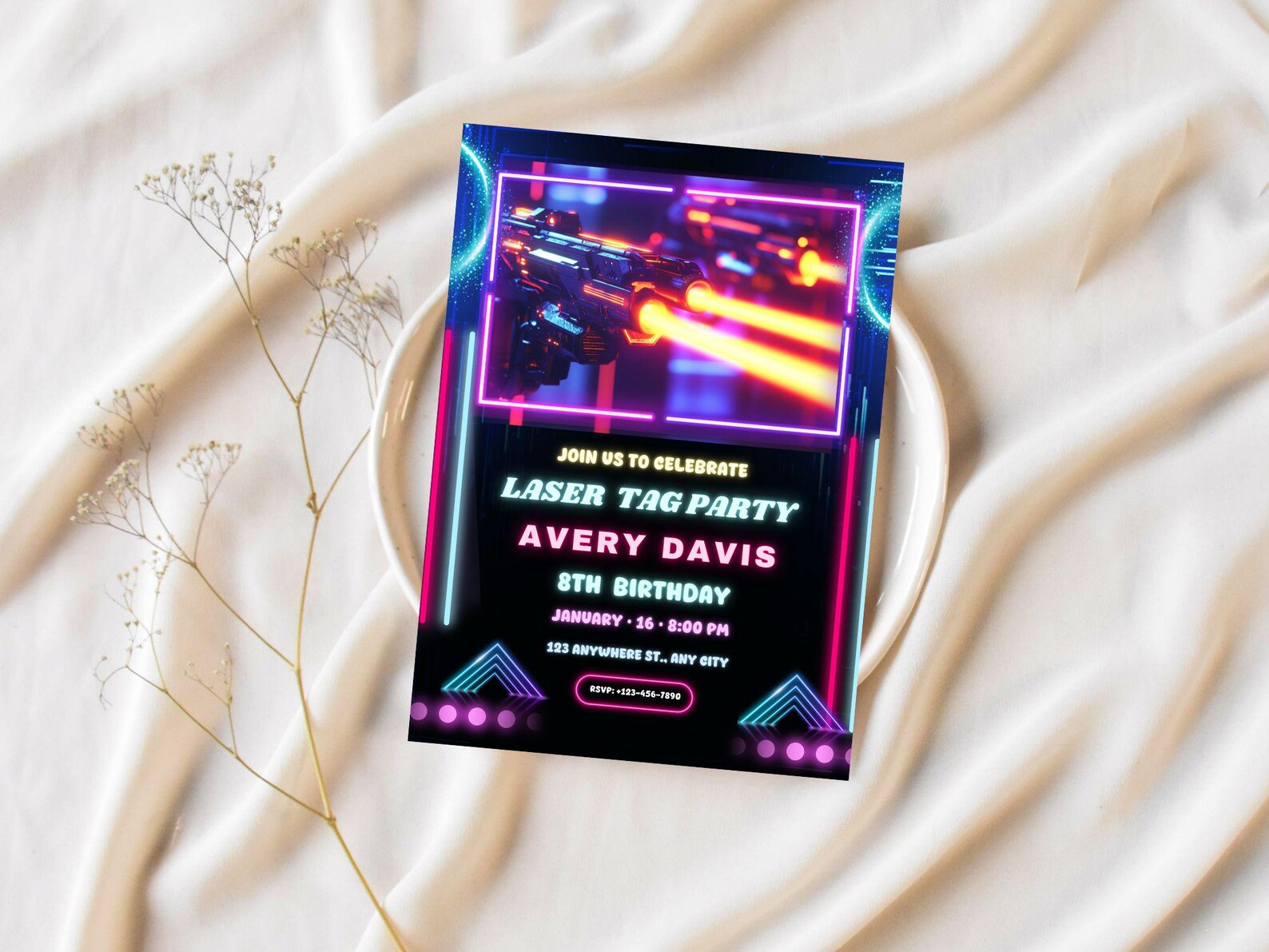 EDITABLE Laser Tag Birthday Invitation Template, Game Invite, Neon Glow ...